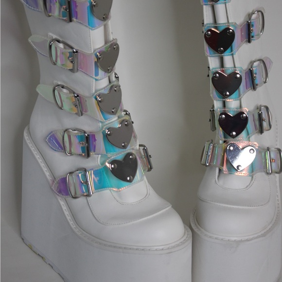 Demonia | Shoes | Demonia Swing23 White Leather Platform Size782 Boots ...